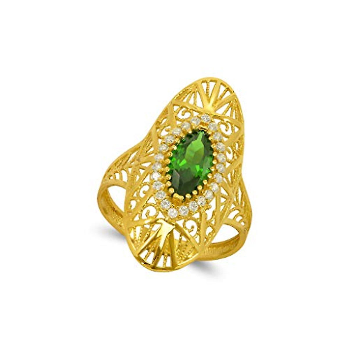 TOUSIATTAR 14k Yellow Gold Filigree Ring Band – Color Stone Diamond Cut CZ Ring – Nice Jewelry Gift for Women and Her (7)