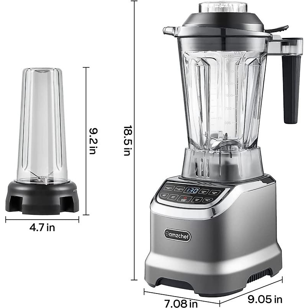 AMZCHEF Smoothie Countertop Blender, 1800 W Professional Blender for Kitchen with 600ml Travel bottle, High-Speed Blender for Shakes, Smoothies, Ice Crushing, Frozen Fruits(Update)