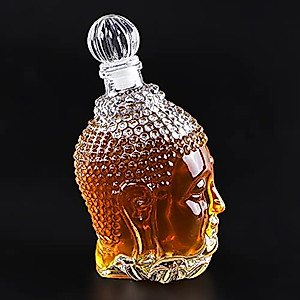 MOLIGOU Glass Decanter with Airtight Stopper, Liquor Decanter with Unique Buddha Shaped Design, Decanter Bottle for Whiskey, Brandy, Vodka, 25oz/750ml