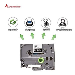 Awesometoner Compatible Replacement for P-Touch Brother TZe-335 (TZ335) use with GL100, PT200, PT1000, PT1000BM, PT1010, PT1010B, PT1010NB, PT1010R, PT1010S, PT1090 (White on Black, 3-Pack)