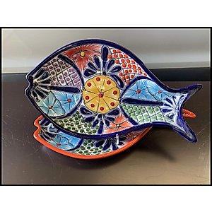 Talavera Fish Shaped Serving Platter, Appetizer Plate