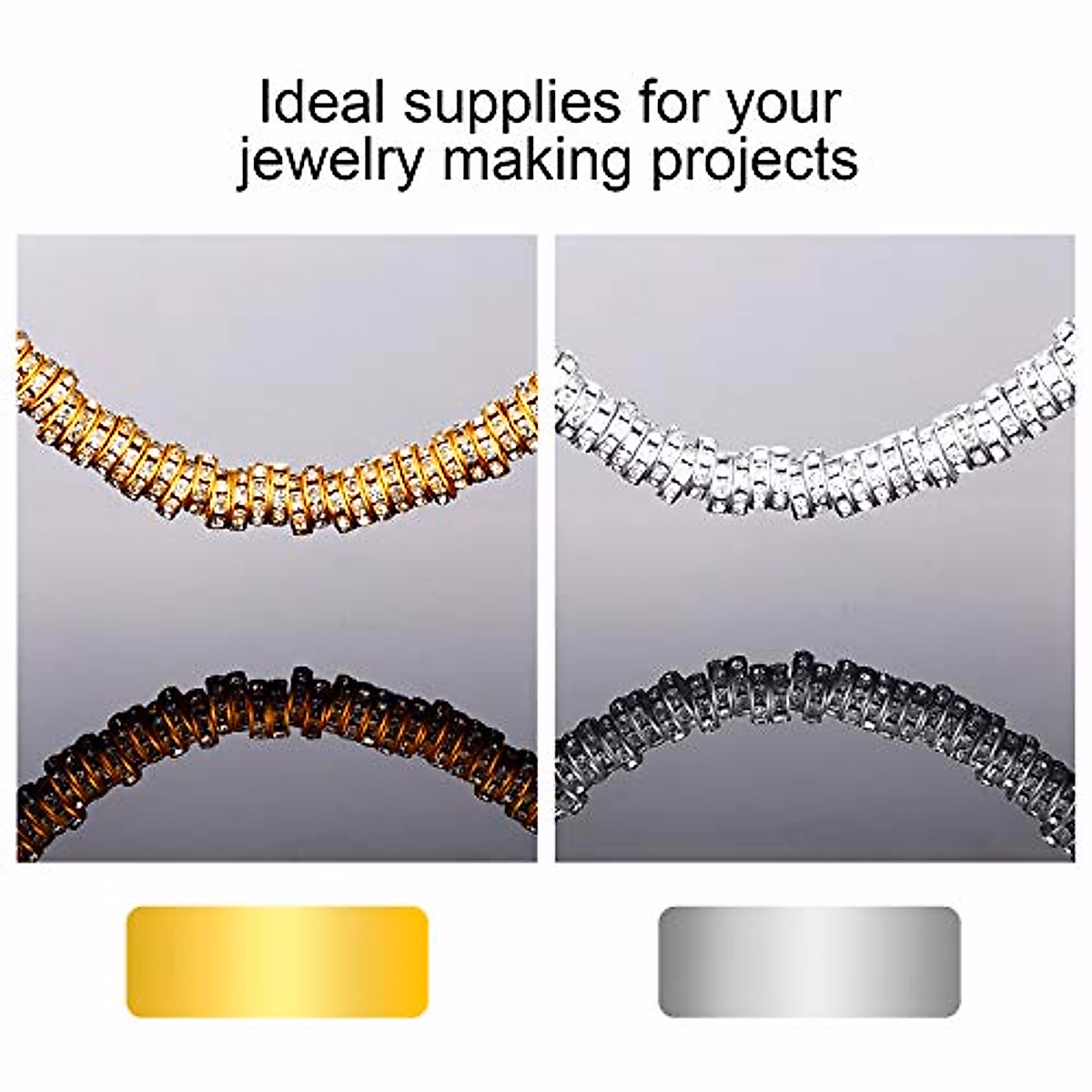 800 Pieces Round Rondelle Spacer Beads Crystal Rhinestone Loose Bead Rondelle Charm Beads 6 mm 8 mm 10 mm for Necklaces Bracelets Jewelry Making (Silver)