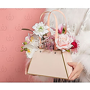 DAWN FLAME 4PCS Portable Gift Bag Bouquet Wrapping Paper Bag Waterproof Portable Flower Arrangement Bag Birthday Wedding Holiday Party Gift Bag Florist Supplies (Pink), 8.27x3.94x5.12IN