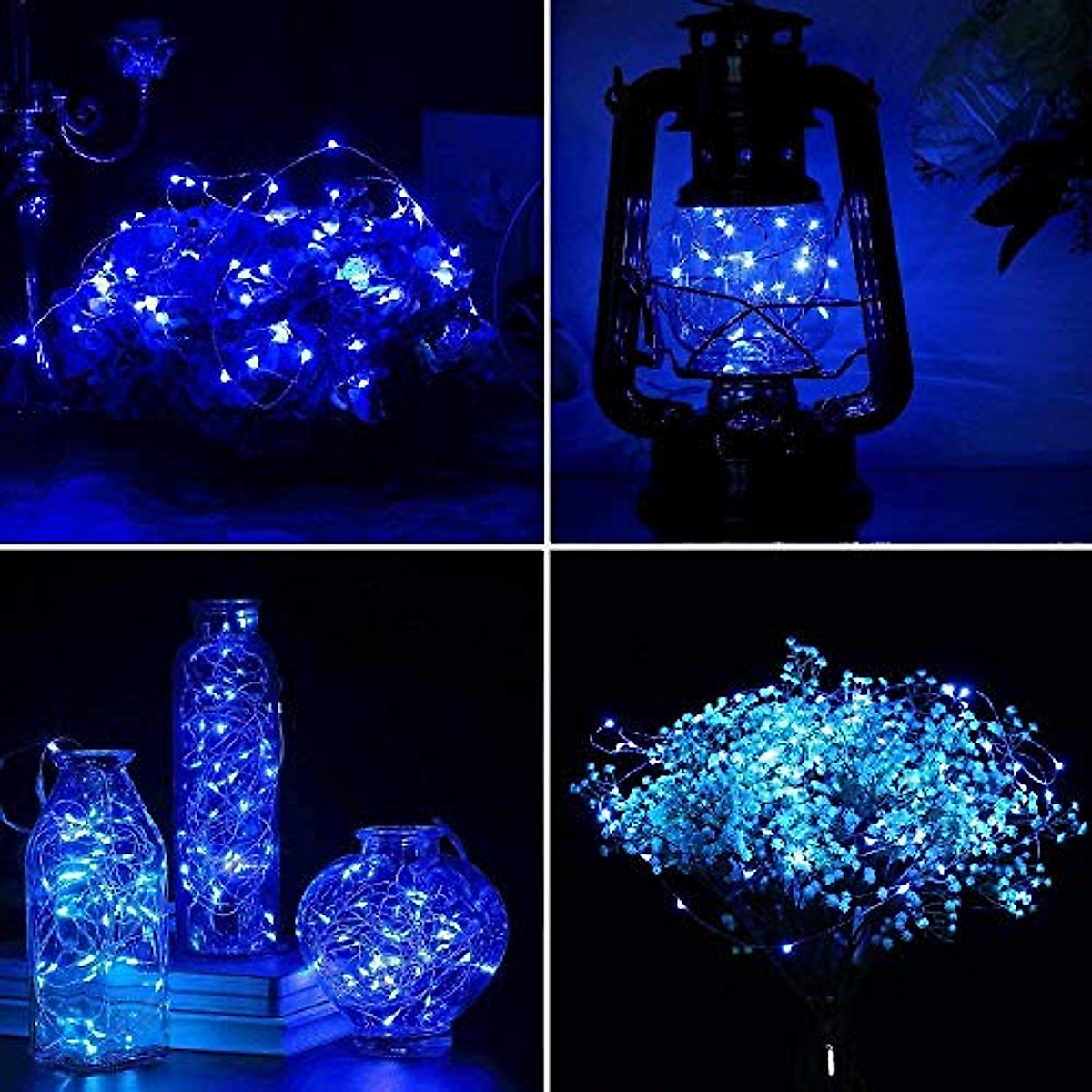 Dolucky 72FT 200 LED Blue Solar Outdoor String Lights, 8 Modes Solar Powered Waterproof Fairy Lights, Solar Copper Wire Lights for Garden Yard Christmas Decoration