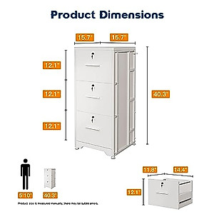 AODK File Cabinet Fully Assembled Filing Cabinet for Home Office, Small File Cabinets with Lock, Office Storage Cabinet 3 Drawer for Legal/Letter/A4 File, White
