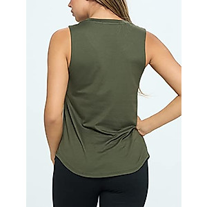 KNIT RIOT Women’s Muscle Tank Top – Sleeveless Slim Fit Soft Casual Basic Yoga Active Athletic Workout Running T Shirts KR144 Olive L