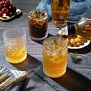 Cocktail Glasses Vintage Drinking Glasses - 13 OZ Hobnail Glassware with Straw Set of 6 - Bubble Cocktail Glass Raindrops Beaded Glassware Romantic Water Glasses Suit for Cocktail Whiskey Juice