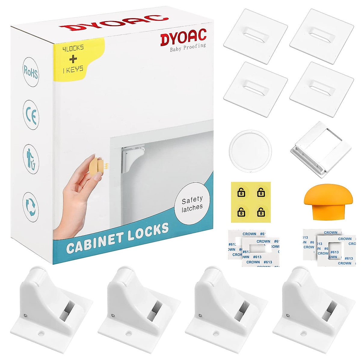 Dyoac Magnetic Cabinet Locks Baby Proofing Children's Invisible Lock for Cabinets, Doors, Drawers - Easy to Install Children Proofing (4 Locks and 1 Key)