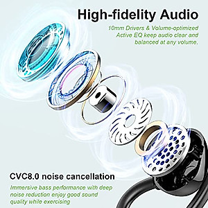 Wireless Earbud, True Bluetooth Headphones 50H Playtime, Deep Bass Bluetooth Earbud with Mic, Noise Cancelling Earphones with Earhooks, IP7 Waterproof in Ear Bluetooth Earphones for Sports/Gym, Black