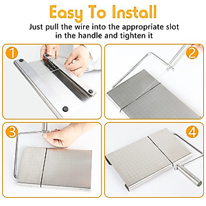 Stainless Steel Cheese Slicer with Accurate Size Scale Includes Wire Cheese Slicer, 5 Replacement Wires Cheese Cutters and 4 Mini Stainless Steel Cheese Knives Butter Knife & Fork for Cheese Butter