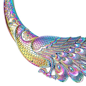 FLD 2-piece set of colorful retro ethnic carved peacock thick scarf, women's neck necklace, earrings, Indian exaggerated jewelry collar, retro necklace, earrings set