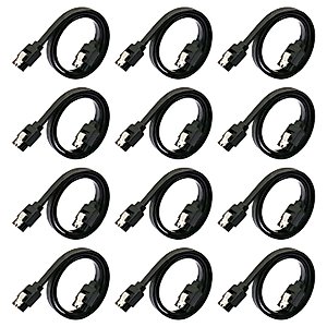 DaFuRui 12-Pack SATA III Cable，SATA III 6.0 Gbps Data Cable Straight Black with Locking Latch 16 Inches SATA Cable Pack for HDD、SSD、CD and DVD Drives