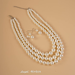 YERTTER Vintage 1920s Large Red Pearl Collar Choker Necklace Earrings Set Simulated Pearl Statement Necklace Multi Strand Pearl Necklace Costume Jewelry Chunky Pearls Necklaces for Women Wedding Jewelry (Red)