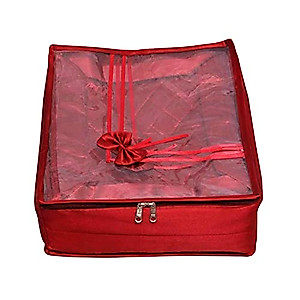 atorakushon Fabric Satin Saree and Blouse Covers Garments Clothes Storage Bag Wardrobe Organizers With Double Zip Lock & Transparent Window Set of 5 Maroon