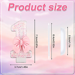 Pink Number Candles, Pink Bowknot Number Candles Glittering Birthday Number Candle for Cake Birthday Party Wedding Anniversary (Number 1)