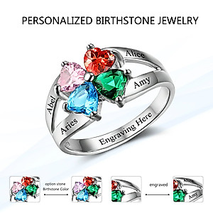 Personalized Mothers Ring with 4 Simulated Birthstones Engraved Names Family Rings Mom Jewelry for Women (10)