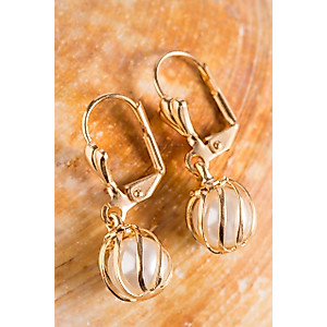 Barzel 18K Gold Plated Pearl Drop Earrings Caged (ER308)