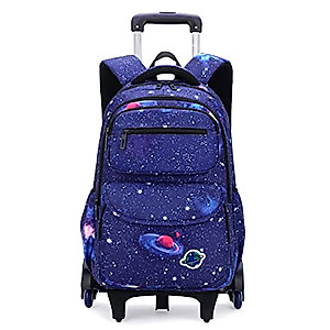 ZHANAO Rolling Backpacks for Boys Girls Trolley School Bags Starry-Sky Print Primary Middle School Boys Wheeled