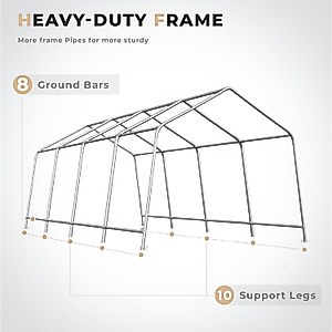 MELLCOM 10 x 20 FT Heavy Duty Carport, Portable Garage with All-Steel Metal Frame & Vents, Anti-Snow Car Canopy Outdoor Storage Shelter shed for Car, Truck, Boat