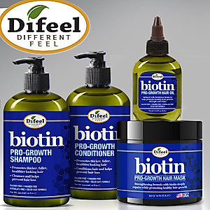 Difeel Biotin Pro-Growth 4-PC Hair Care Gift Set - Shampoo (12oz), Conditioner (12oz), Hair Oil (7oz), and Hair Mask (12oz)