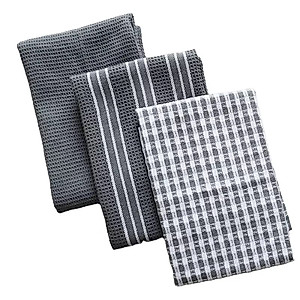 100% Cotton Waffle Tea Towels Pack of 3 Set Trendy Stripes Dish Towels for Kitchen Pack of 3 Kitchen Tea Towel Set 17x25 in