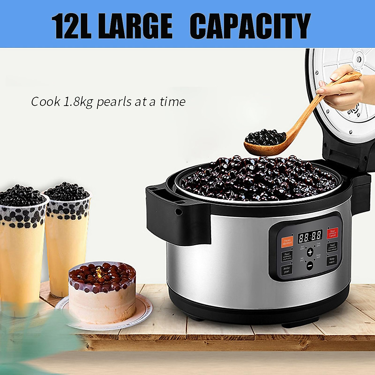 Mvckyi Commercial Pearl Cooker Tapioca Cooker, 12L Tapioca Maker Automatic Non-Stick Pearl Maker with Button Panel, Bubble Tea Cooker for Tea Sago Pearl Milk Tea