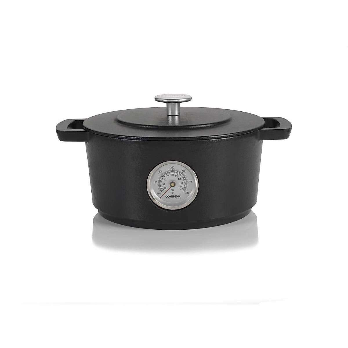 Combekk RAILWAY Recycled Enameled Cast Iron 4.25 Quart Dutch Oven w/ Thermometer, Black, 9.5"