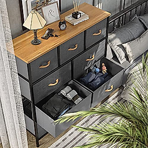 YITAHOME Dresser, Organizer Unit, Living Room, Hallway, Closets & Nursery-Sturdy Steel Frame, Wooden Top & Easy Pull Fabric Bins & Dresser, Organizer Unit, Living Room, Hallway, Dark Grey