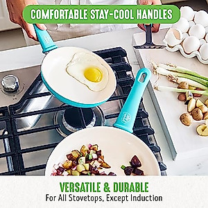 GreenLife Soft Grip Healthy Ceramic Nonstick 16 Piece Kitchen Cookware Pots and Frying Sauce Pans Set, PFAS-Free, Dishwasher Safe, Caribbean Blue