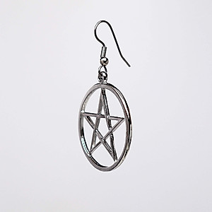 Pagan Wiccan Pentagram Pentacle Silver Finish Dangle Earrings
