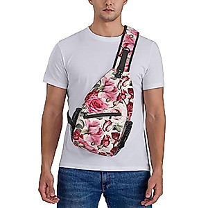 SUPLUCHOM Sling Bag Red Rose Watercolor Floral Hiking Daypack Crossbody Shoulder Backpack Travel Chest Pack for Men Women