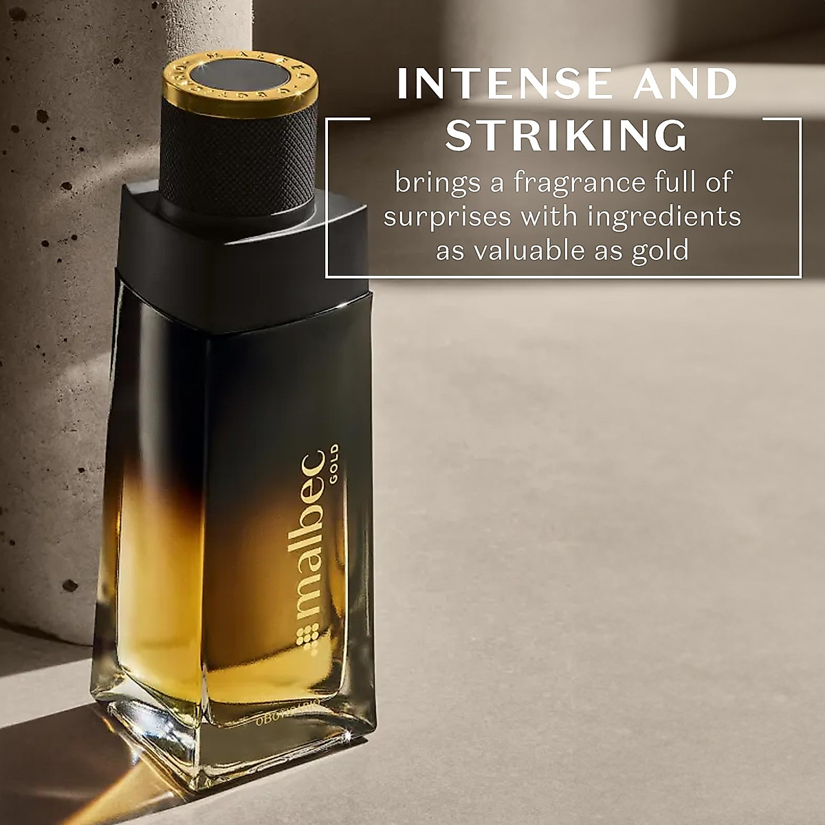 Malbec Exquisite Gold Eau de Toilette By O Boticário, Cologne For Men Long Lasting Men's Fragrance, French Oak Barrel-Aged Red Wine & Amber Scent, 3.4 Ounce