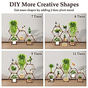 WASUMI Hexagonal Plant Stand Indoor, Plant Shelf Large 7 Tiers Wood Plant Stands Outdoor for Multiple Plants, DIY Flower Potted Plant Holder for Corner, Balcony, Patio, Garden, Living Room