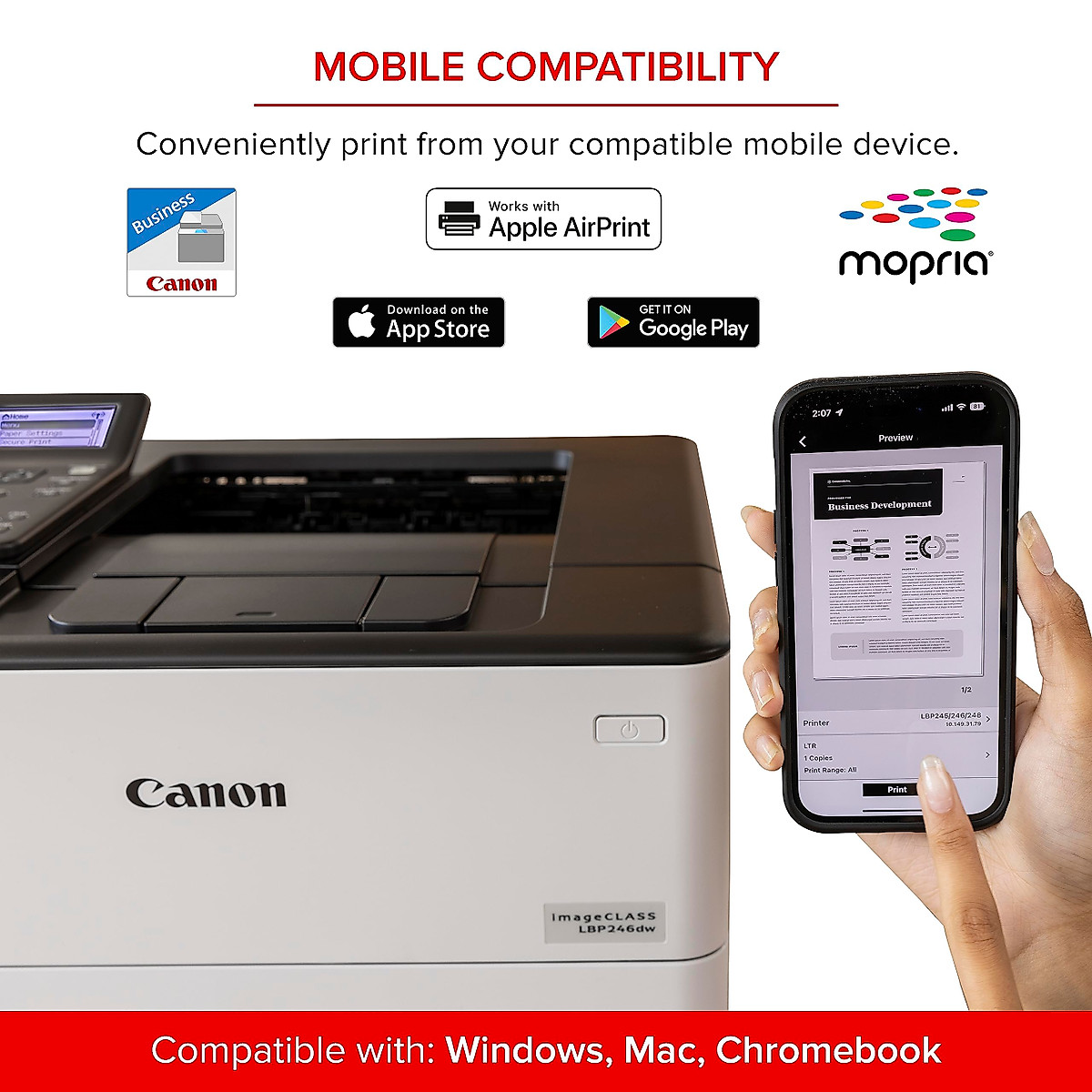 Canon imageCLASS LBP246dw - Monochrome Duplex, Wireless Laser Printer, Single Function, Mobile Ready, with 1 Year Limited Warranty, 42 PPM, White