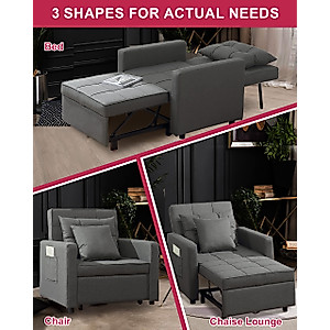 Litbird [UPDATED] Convertible Chair Sleeper Bed, Stepless Adjustable Backrest, Futon Chair Turns Into Bed, Sleeper Sofa for Living Room, 3 in 1, Linenette, Deep Gray