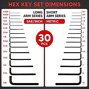 YIYITOOLS - HN-1-001 Hex Key Allen Wrench Set – 30-Piece Industrial Grade Set Tools, 1/20-3/8 inches, 1.27-10 mm, Black and Silver