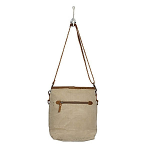Myra Bag Tribal Stripe Front Pocket Upcycled Canvas & Cowhide Leather Shoulder Bag S-1232, Brown, One Size