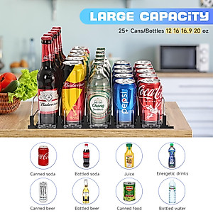 Upgrade Drink Organizer for Fridge, LAKIX Self-Sliding soda Can Dispenser for Refrigerator and Adjustable Width, 12oz to 20oz holds 50+ Cans (White + Black)