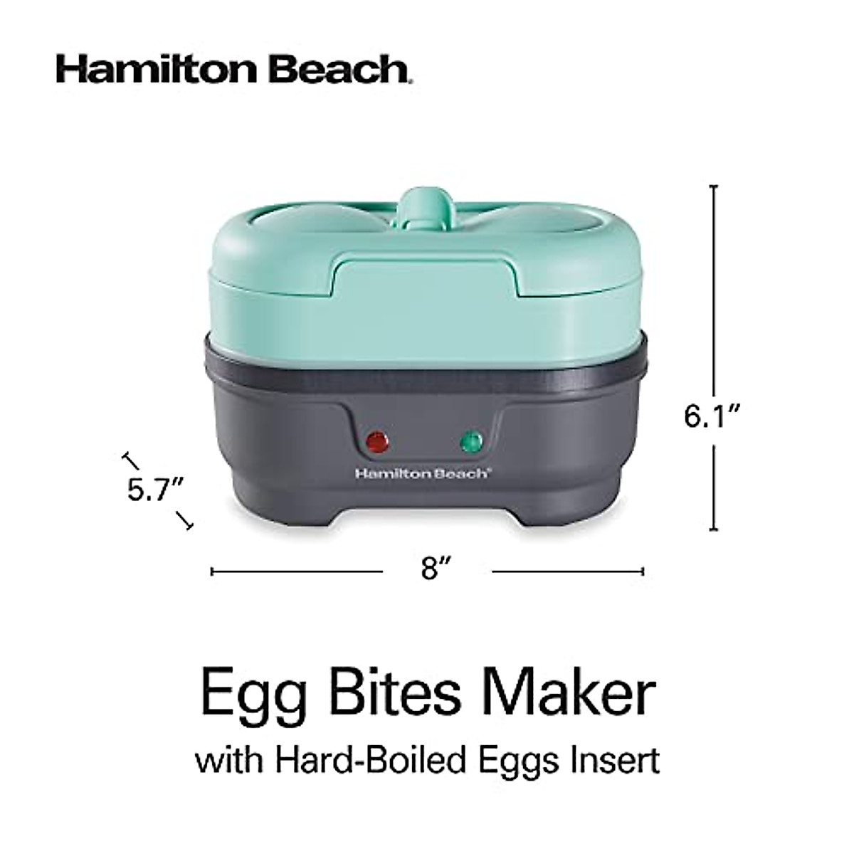 Hamilton Beach Electric Egg Bites Cooker, Hard Boiler & Poacher with Removable Nonstick Tray Makes 2 in Under 10 Minutes, Teal (25511)