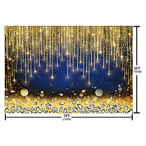 AIBIIN 7x5ft Royal Blue Gold Glitter Backdrop Gold Sparkle Bokeh Spot Diamond Birthday Boy Girl Homecoming Prom Graduation Wedding Bridal Shower Photography Background Party Decorations Banner Props