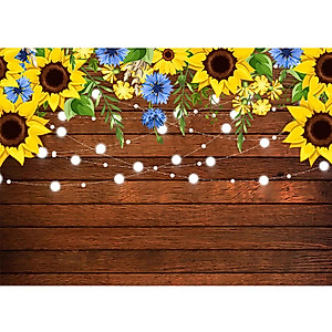 Rustic Sunflower Wooden Photo Banner 7x5ft Summer Floral Brown Wood Photography Backdrop Congrats Grad Prom Birthday Baby Shower Bridal Shower Wedding Background Supplies