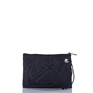 Sea Bags Recycled Sail Cloth Black-on-Black Anchor Wristlet Zip Top Wristlet Clutch Zippered Wallet with Strap