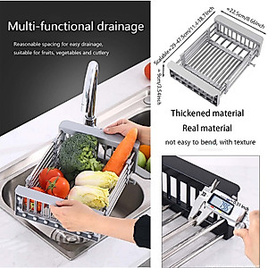 1pc Drain Rack | Retractable Stainless Steel Sink Strainer Drain | Stainless Steel Kitchen Basket | Kitchen Rack Drain Basket | Over The Sink Dish Drying Rack | 29 * 22.5 * 9cm/11.4 * 8.66 * 3.54in