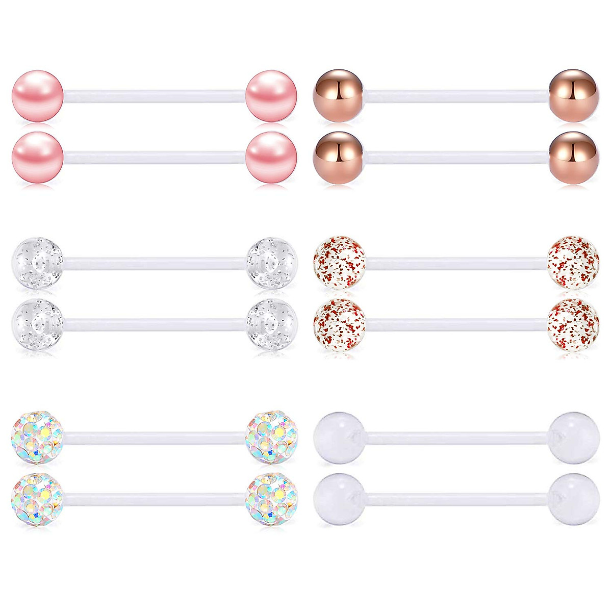 FECTAS Plastic Nipple Rings Tongue Piercing Retainer Barbell 14g for Women Surgery 12/14/16/18mm