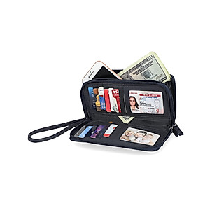 Nautica On The Double Zip Around Vegan Leather Womens RFID Clutch Wallet With Wristlet Strap (Indigo)