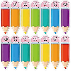 AnyDesign 49Pcs Colorful Pencil Cut-Outs Back to School Cutouts Bulletin Board Decor with 100Pcs Glue Points Pencil Name Tag Label for DIY Classroom School Kindergarten First Day of School Decor