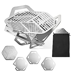 Small BBQ Grill, Portable Instant Foldable Camping Charcoal Grill, 4 Pieces Stainless Steel Camping Fire Kit, with Frying Plate & Carrying Bag, for Cooking Hiking Picnic Patio Garden Beach Outdoor