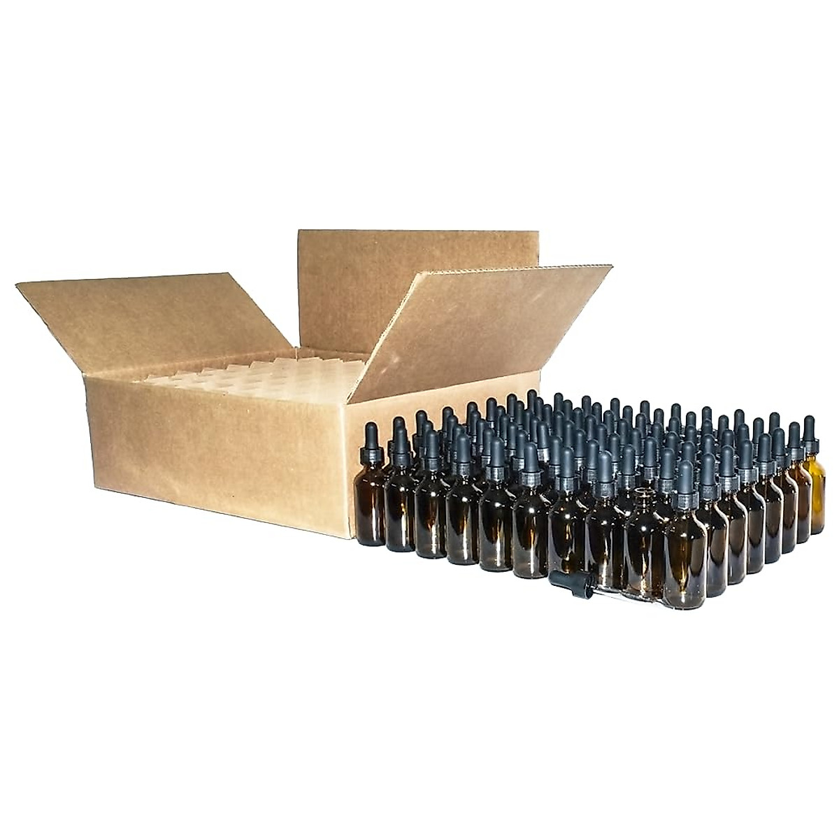 (Pack of 80) 2 oz. Amber Boston Round with Graduated Black Glass Dropper