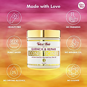 Voice of Hair Quench & Repair Conditioner: Moisture Restoration & pH Balance - Black Seed Oil, Aloe, Olive Oil - Ideal for Curly, Dry, Natural, Silk Press, Color Treated Hair - 8 Fl Oz