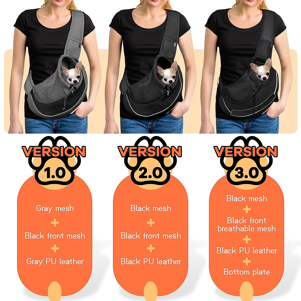 YUDODO Pet Dog Sling Carrier Large Pocket Adjust Strap Anti-Falling Design Breathable Mesh Travel Safe Sling Bag Carrier for Dogs Cats